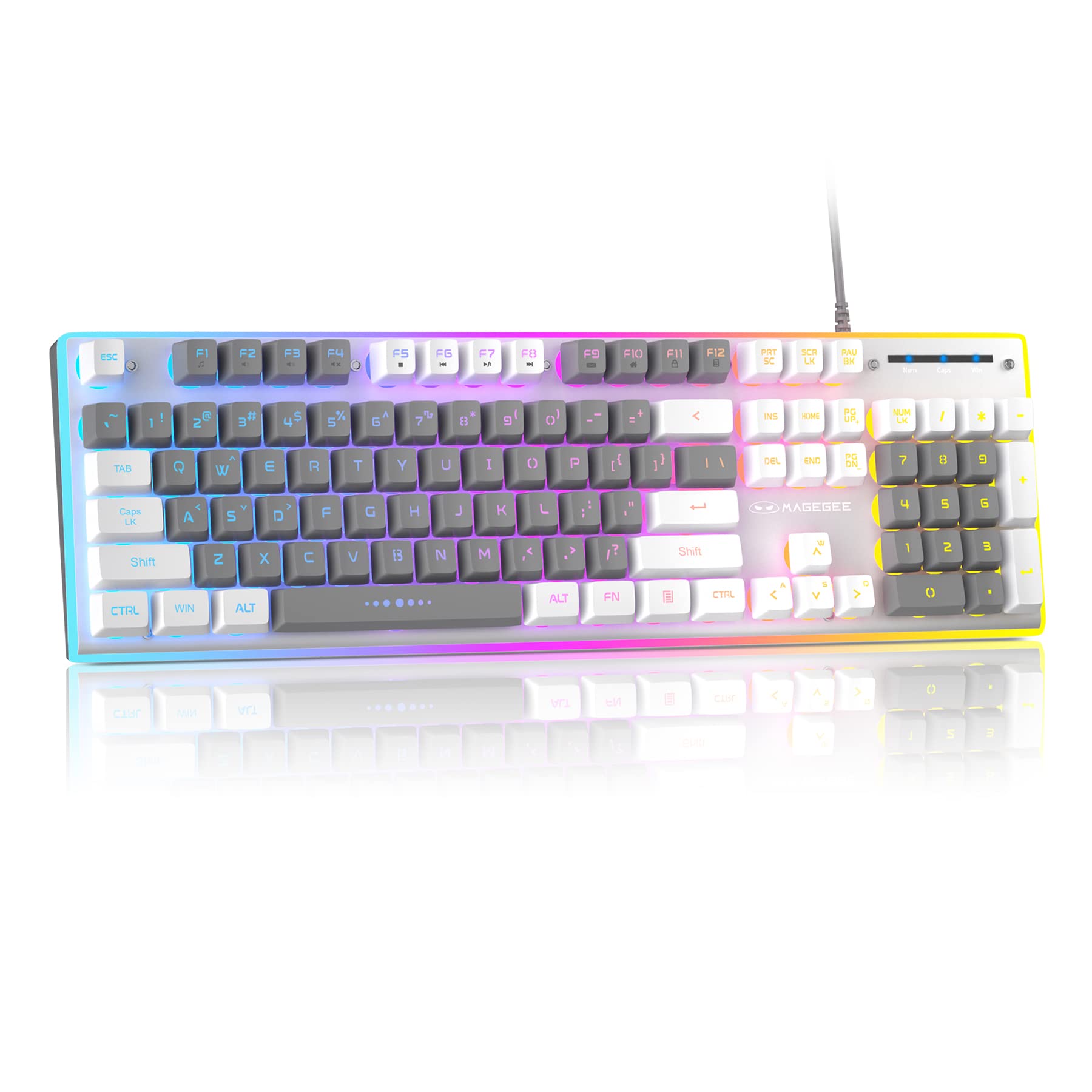 Camiysn Gaming Keyboard, Wired Silent Ergonomic Splashproof RGB Backlit Anti-ghosting Keyboard Mechanical Feeling Keyboard for PC Gamer, White & Grey