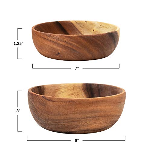 Creative Co-Op Acacia Wood, Set of 2 Bowl, Natural, 2