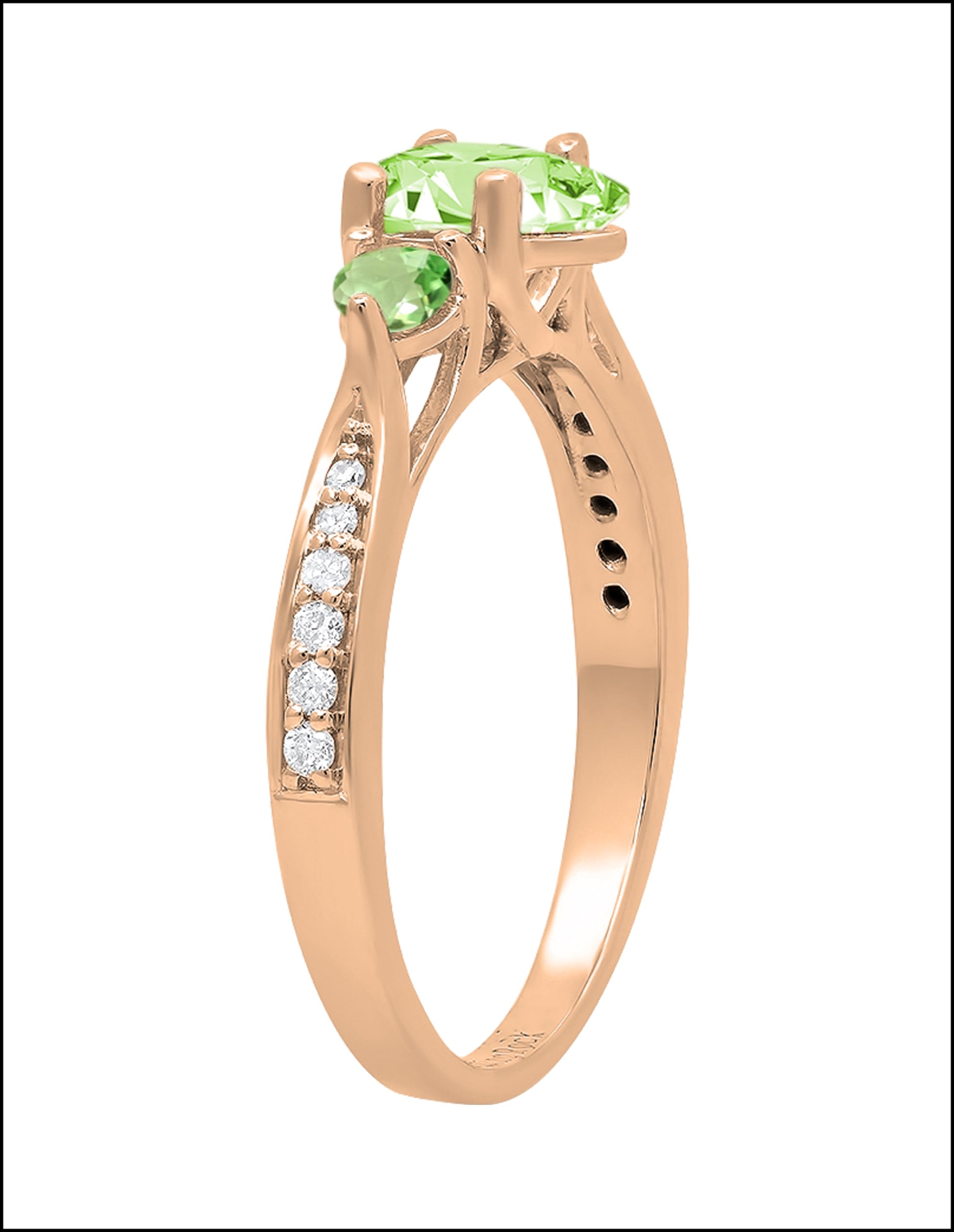 Dazzlingrock Collection 7x5mm Pear & Round Peridot with White Diamond 3 Stone Engagement Ring for Women in 10K Rose Gold, Size 7.5