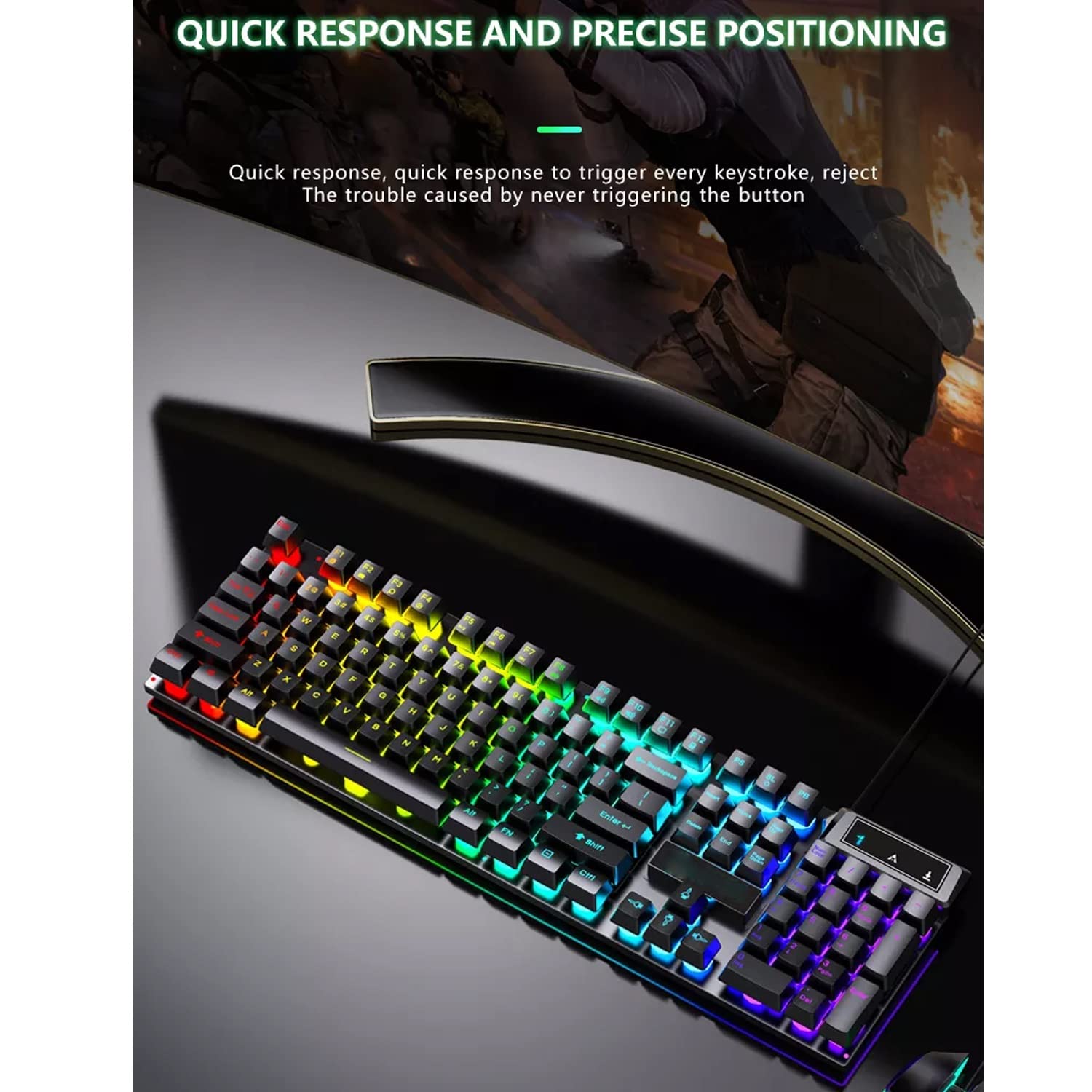 EXHNLE Wired Gaming Keyboard Mouse Combo LED Rainbow Backlit Gaming Keyboard RGB Gaming Mouse, USB Wired Backlit Keyboard (Color : Black)