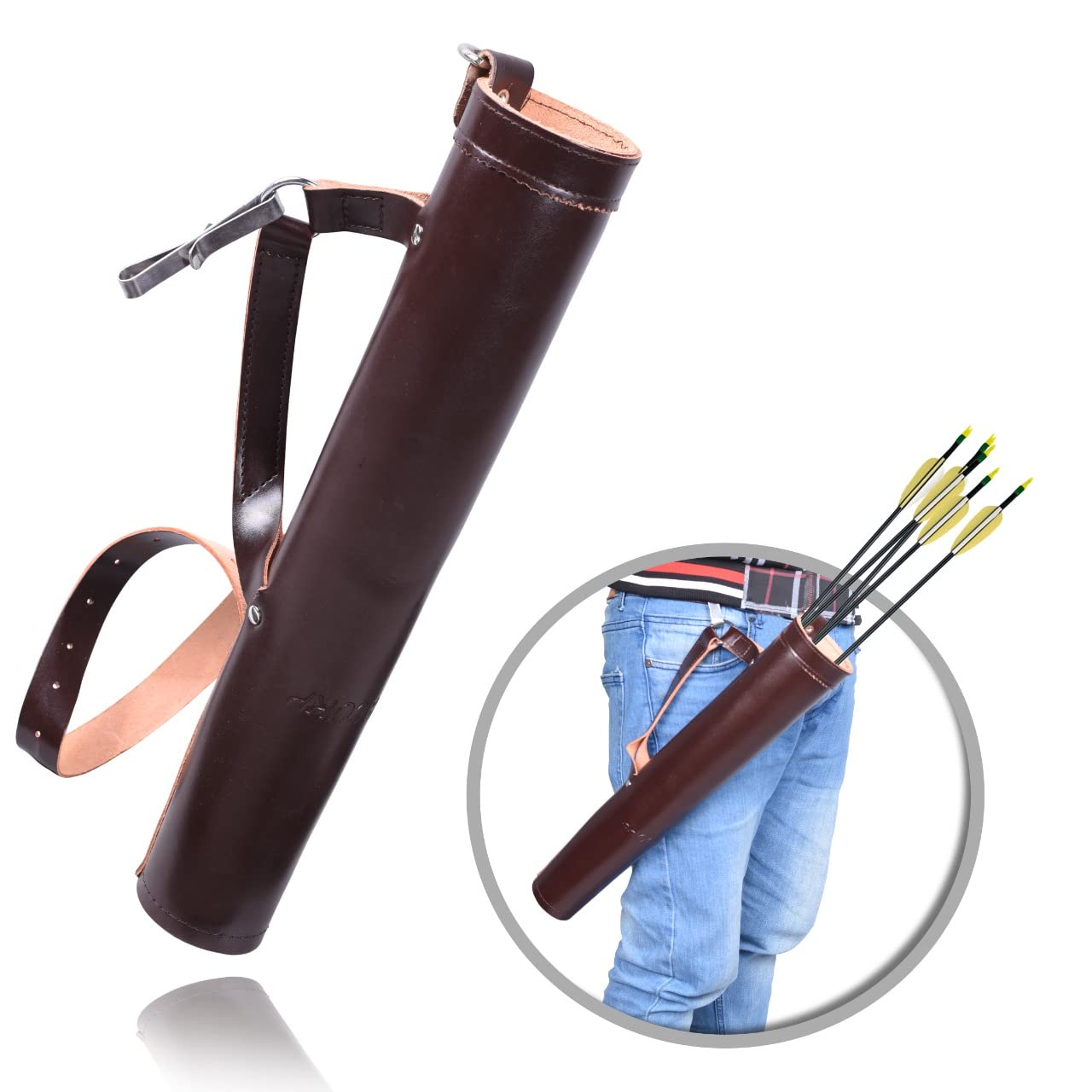 Clubcorp Archery Quiver| Small of Back Holster Shoulder Back| Perfect Bow Cow Hide Leather Arrow Holder for Youth Arrow Quiver Arrow Holder Shoulder Hanged Archery Backstop Walking Stick Dark Brown