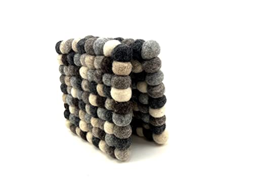 Handmade Trivet, Felt Ball Trivet, Potholders, Trivets, 100% Wool, Felt, Hot Pot Holders (Set of 2) Hot Pads, Flexible, Durable, Heat Resistant Mat, Mats, Square Trivet (Multi Light Gray, Square)