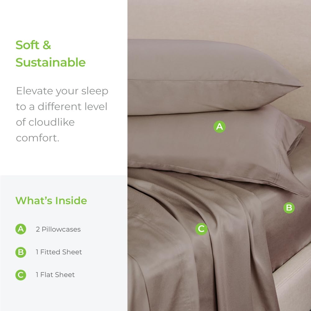 Cariloha Classic 4-Piece Twill Sheet Set | Beach Linen | King | Viscose Material | Allergy Resistant and Extra Soft | Cooling for Hot Sleepers | Corner Bands