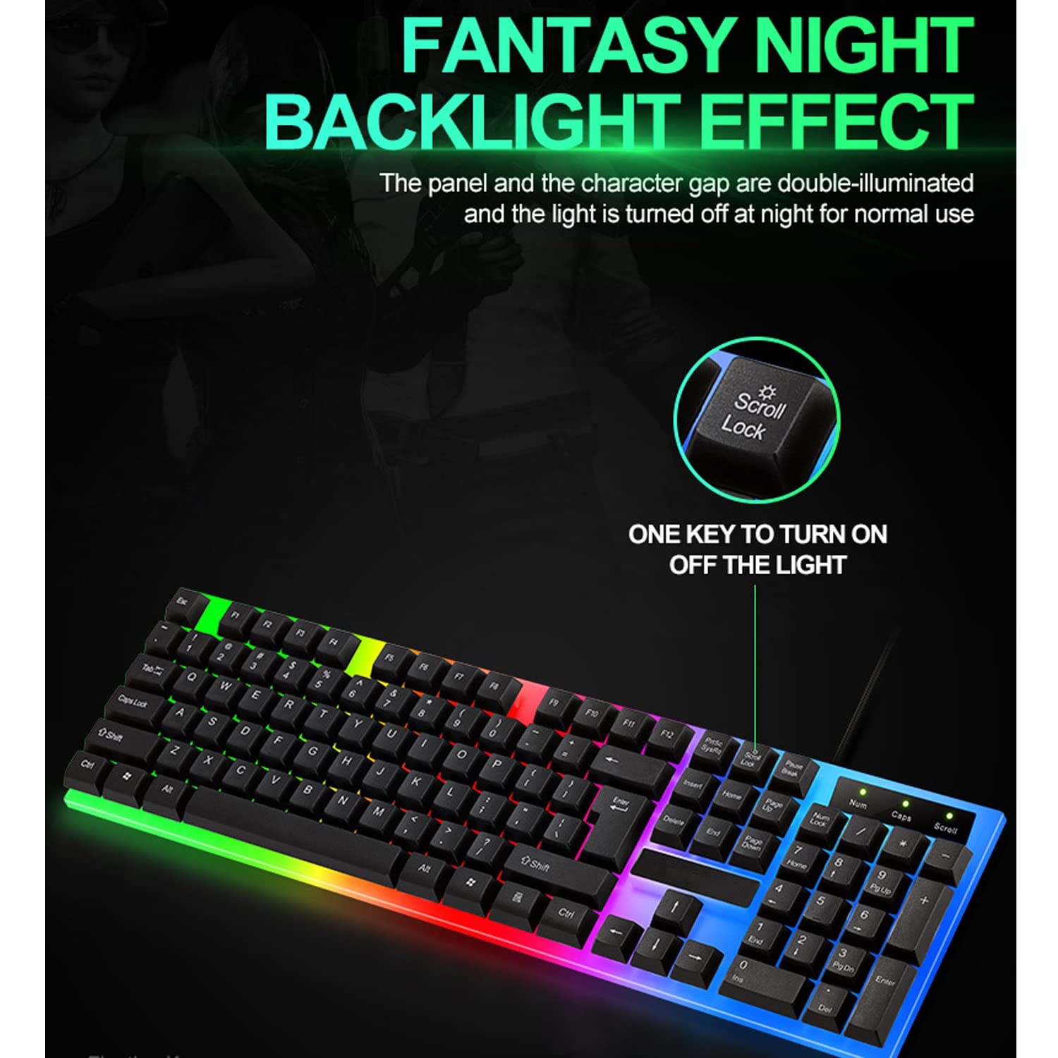 EXHNLE Wired Gaming Keyboard Mouse Combo LED Rainbow Backlit Gaming Keyboard RGB Gaming Mouse, with 104 Key Computer PC Gaming Keyboard for PC/Laptop (Color : Black)
