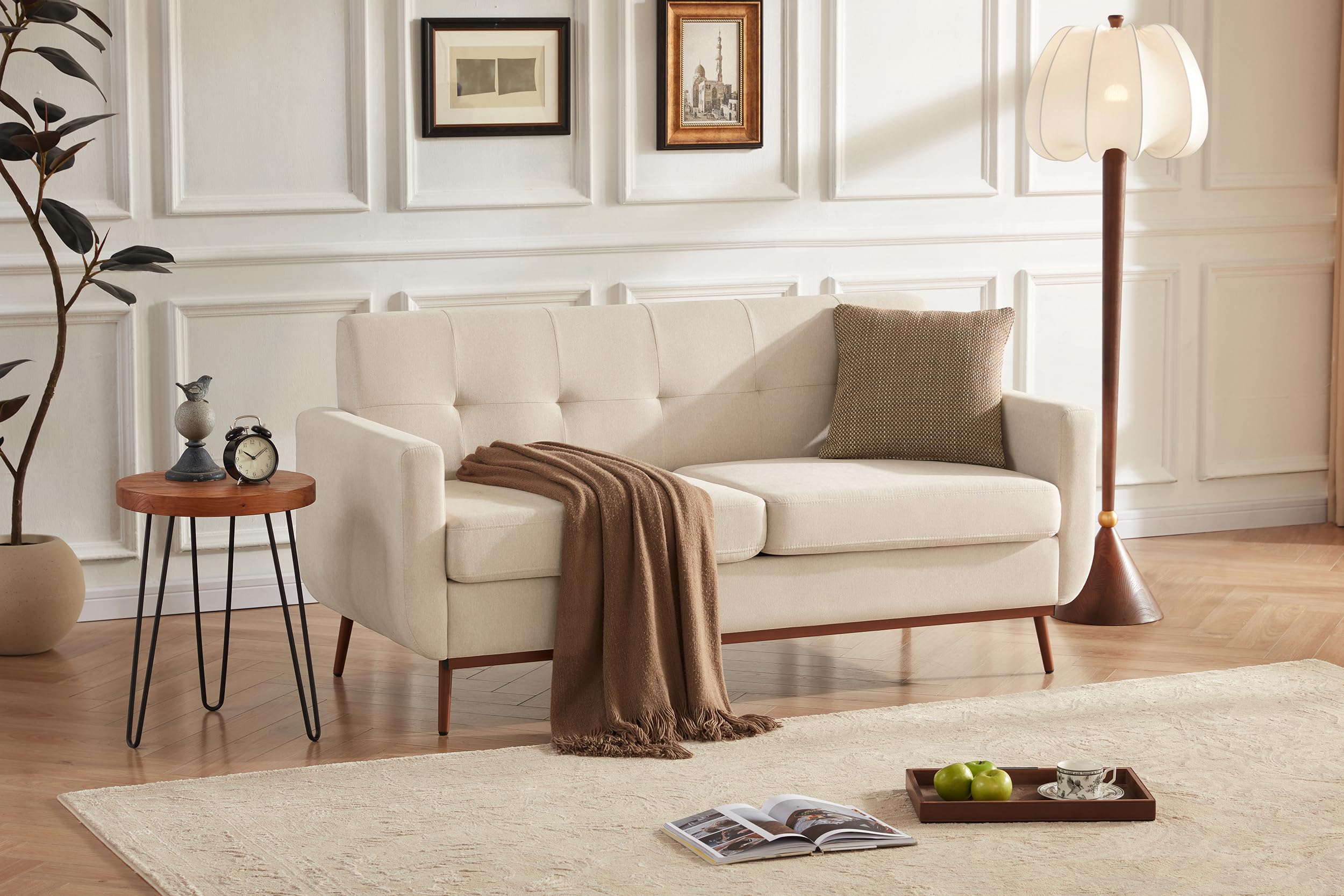 Weture 65" Loveseat Sofa, Mid Century Modern Love Seat Couches for Living Room, Comfy Upholstered Sofa Couch for Bedroom, Tufted Design 2 Seater Love Seat Sofa for Small Spaces (Linen-Beige Cream)