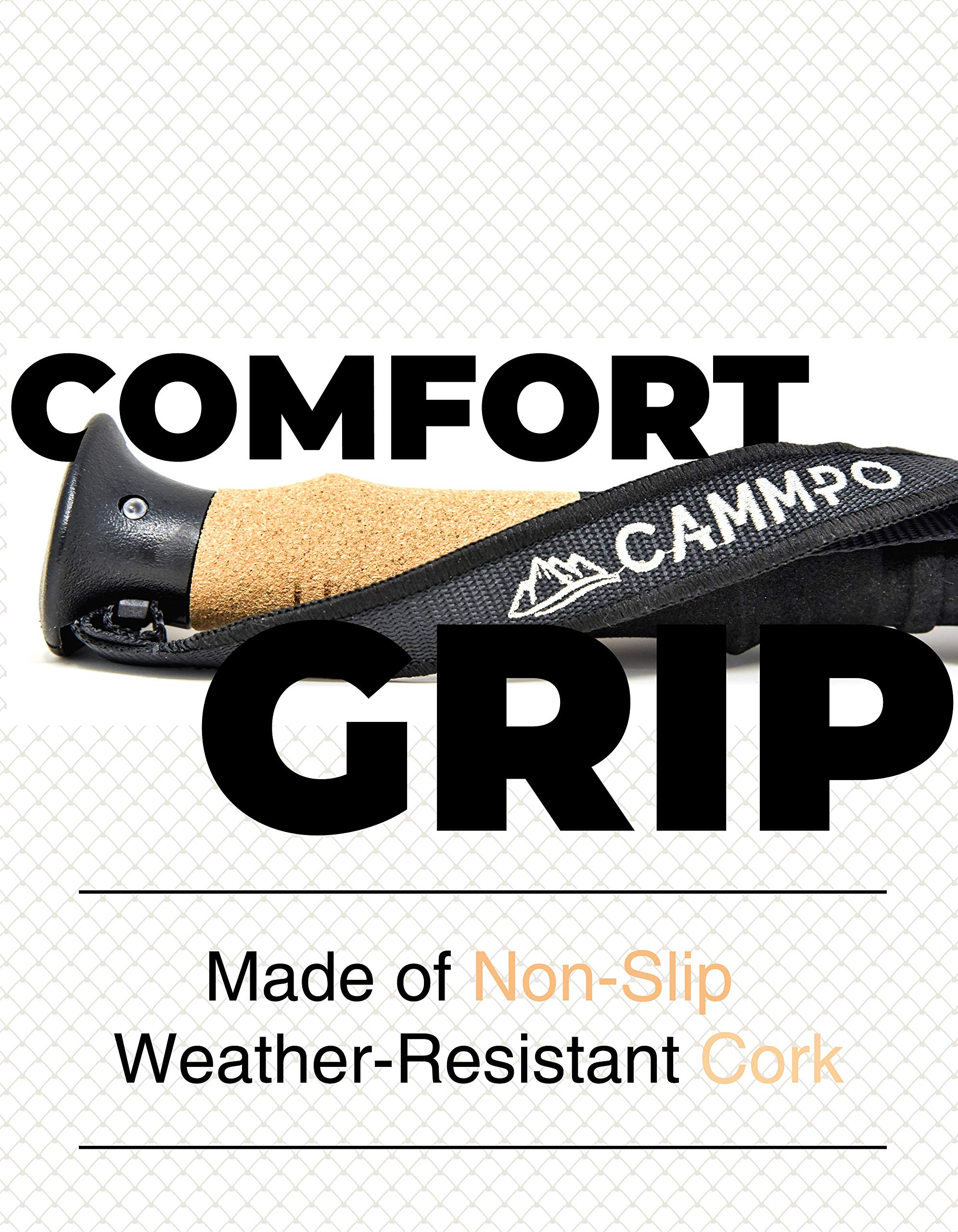 CAMMPO Trekking Poles Collapsible - Hiking Poles - Lightweight Aluminum 7075 - Walking Sticks (2-pc) w/Tungsten Tip, Flip-Lock System & Cork Grip