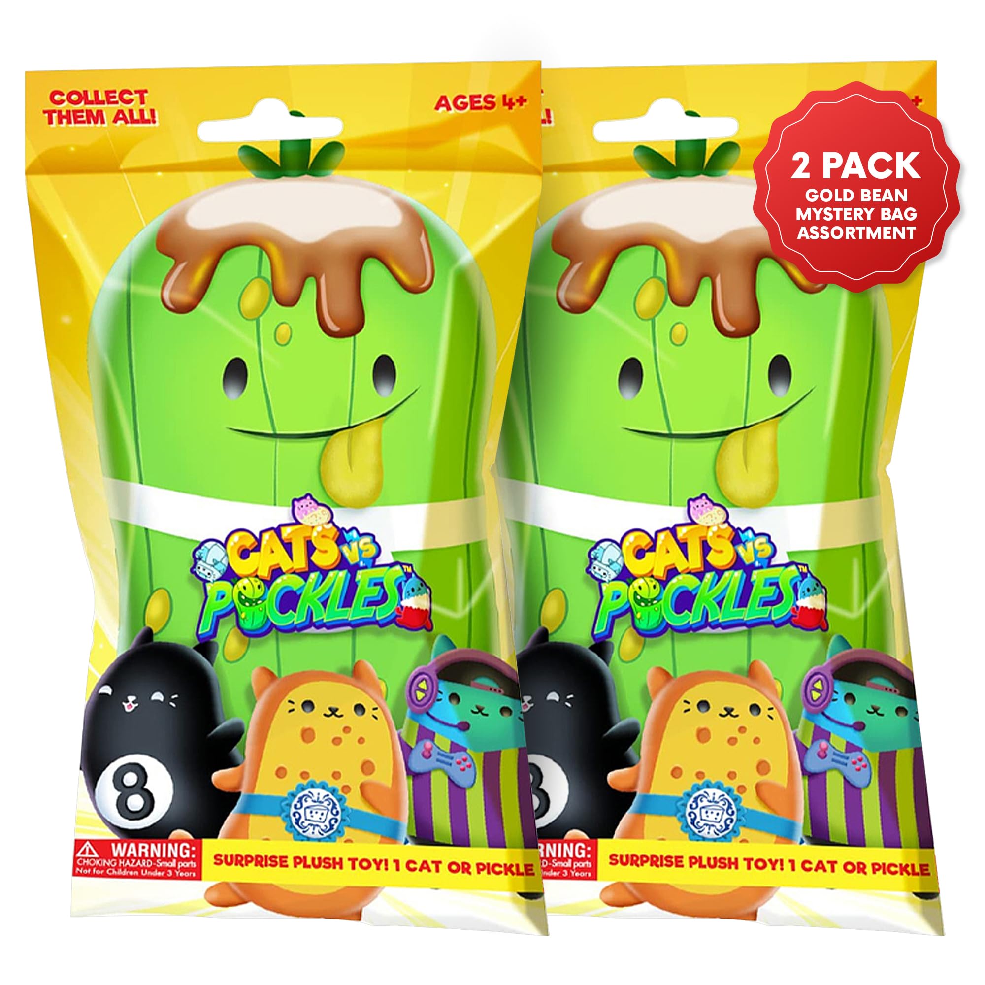 Cats vs Pickles 2pk Mystery Bags Gold Wave 4 inch Bean Filled Plushies