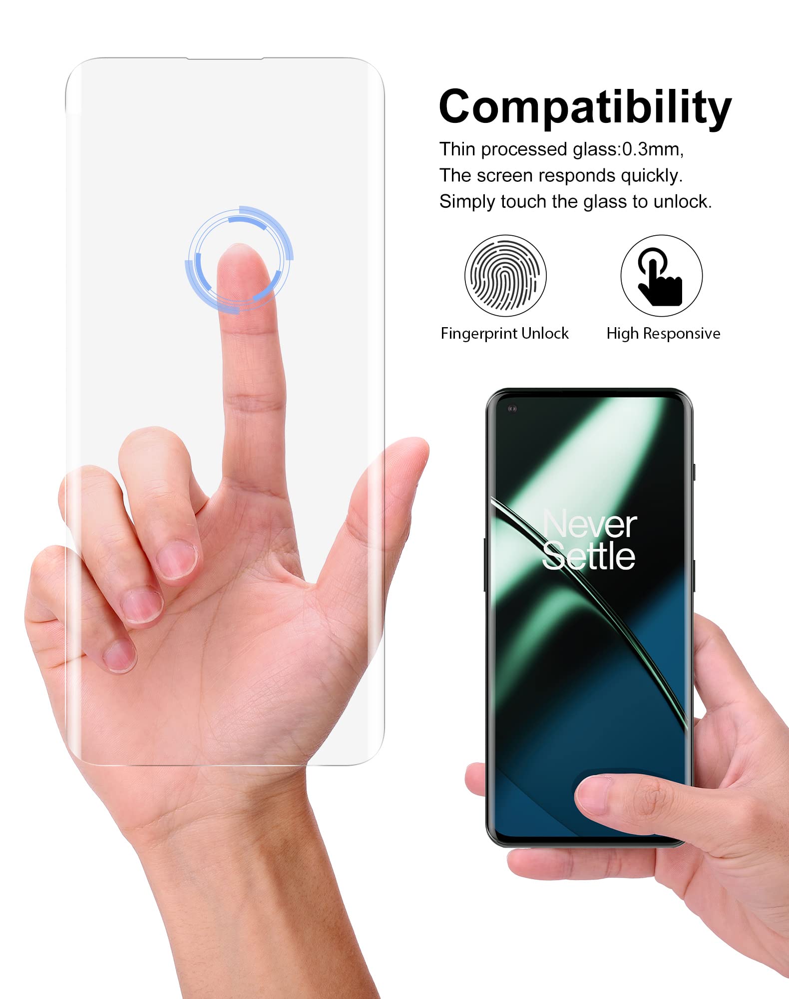 Feitenn 2 Pack Ultra-HD Screen Protector for Oneplus 11 [Bubble Free] [Fingerprint Support] [Easy Install] Full Tempered Glass Shield with Liquid Dispersion Tech Oneplus 11 Screen Guard