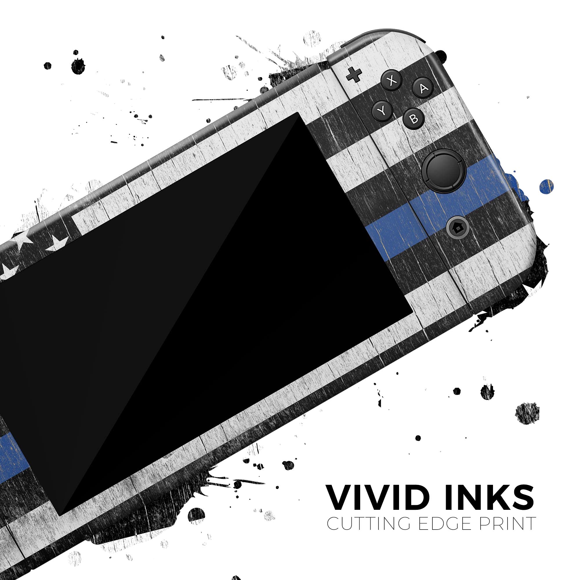 Design Skinz - Compatible with Nintendo Switch Console + Joy-Con - Skin Decal Protective Scratch-Resistant Removable Vinyl Wrap Cover - Distressed Wood Patriotic American Flag with Thin Blue Line