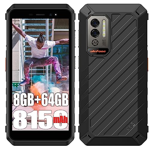 Ulefone Rugged Smartphone Unlocked Power Armor X11 Pro 8150mAh Battery, 8GB+ 64GB Android 12 Waterproof Cell Phone, 16MP Triple Camera 5.45 inch HD+ Screen, Dual SIM 4G Rugged Phone, OTG,GPS,NFC