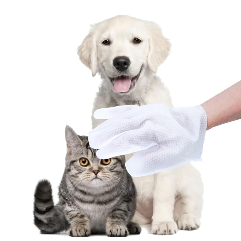 Generic Pet Bathing Wipes for Dogs & Cats - 6 Pcs Dog and & Cleaning Gloves Wipes,Gentle Cleaning for Paws, Ears, Fur, Eye and Butt, white