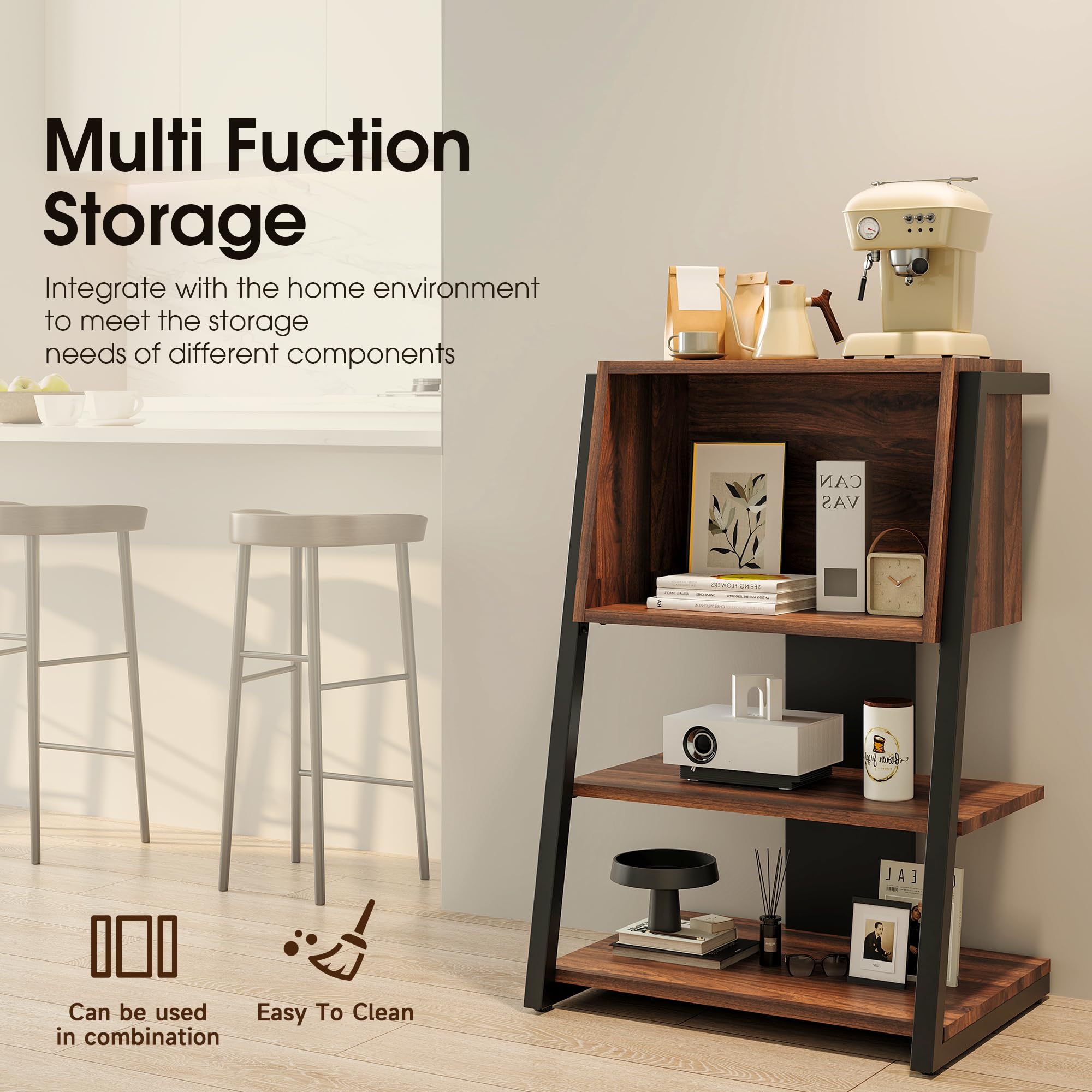 Fenge Bookshelf, 4 Tier Industrial Bookcase, Ladder Book Shelf with Storage Organizer, Small Bookshelves and bookcases for Office, Bedroom, Living Room