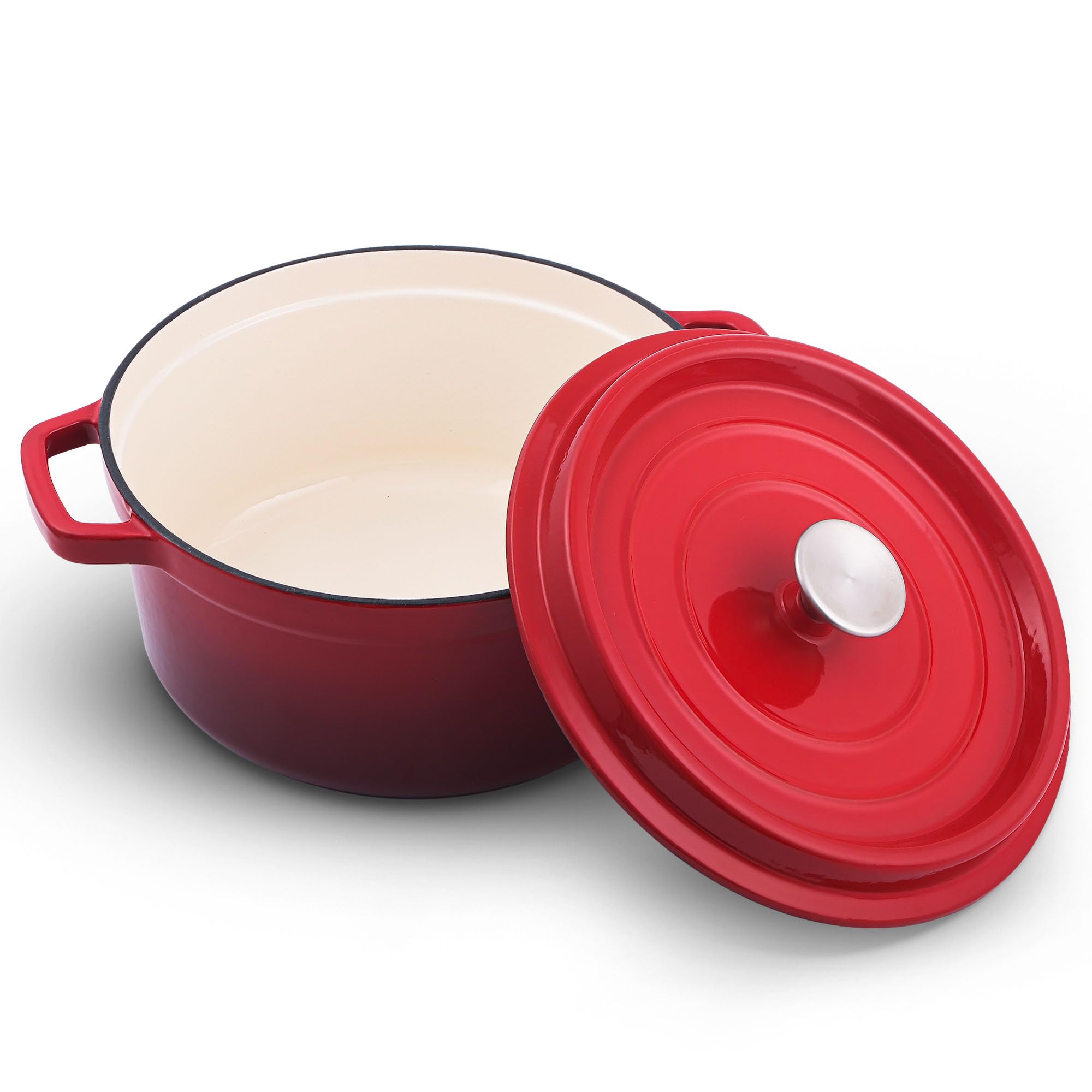Iron Gourmet™ Enameled Cast Iron Dutch Oven Pot With Lid – Red | Versatile 6 Quarts I Dutch Oven Pot With Lid For Marinating, Baking, Refrigerating, And Serving | Dual Handles I Large