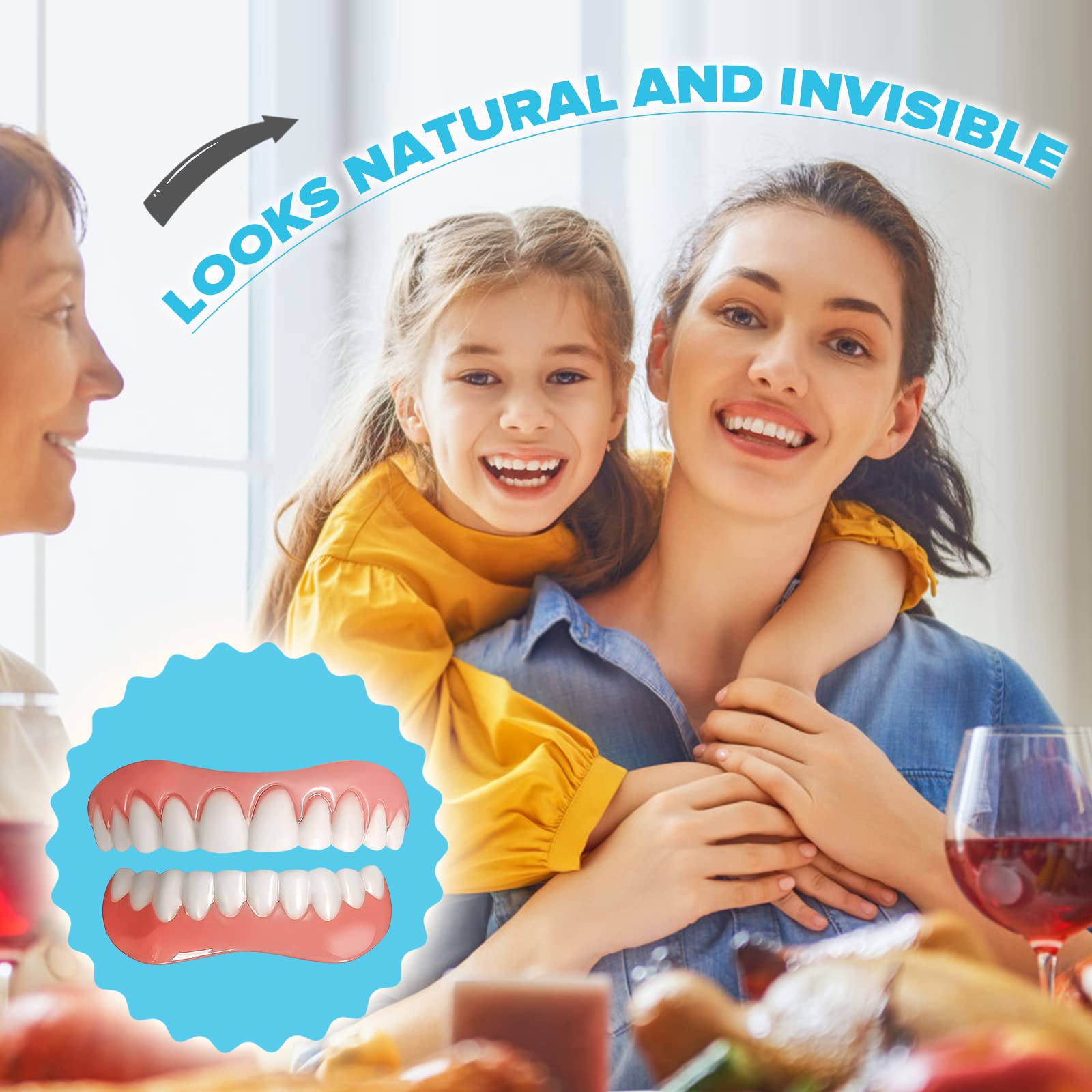 Fake Teeth, 6 PCS Dentures Teeth for Women and Men, Dental Veneers for Temporary Teeth Restoration, Nature and Comfortable, Protect Your Teeth and Regain Confident Smile, Natural Shade 6 PCS