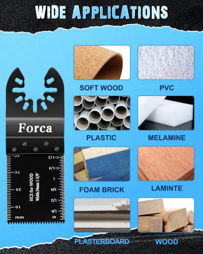 FORCA Multi Tool Blades Kits, 105pcs Universal Oscillating Tools Saw Blades for Wood, Fine Tooth Multitool Blades, Durable High Carbon Steel Fit Milwaukee Dewalt Makita Dremel Bosch 95% Oscillating To
