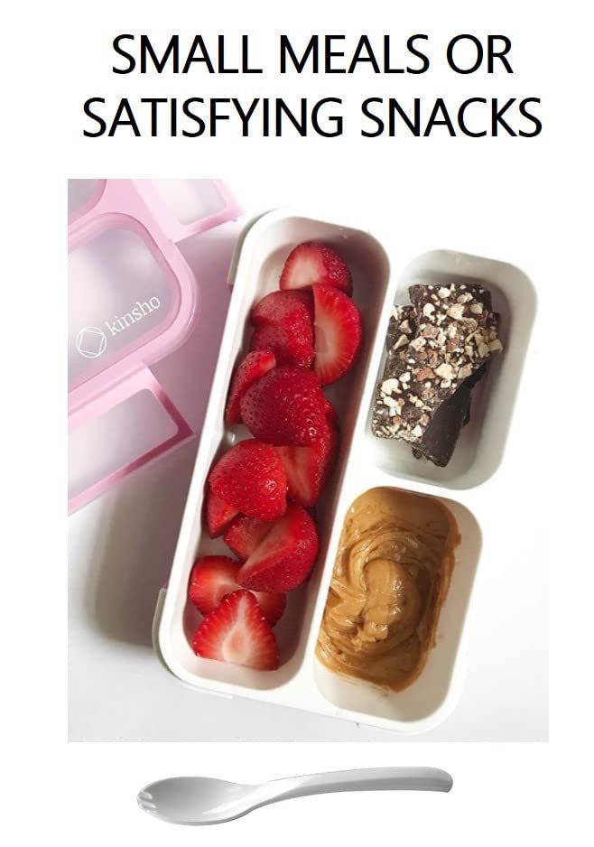 kinsho Kids Snack Container - Mini Bento Lunch-Box, Small Leakproof Container Boxes for Toddlers Girls Snacks Lunches, 3 Compartment - School Daycare Portion Containers, Pink Purple Glitter Set of 2