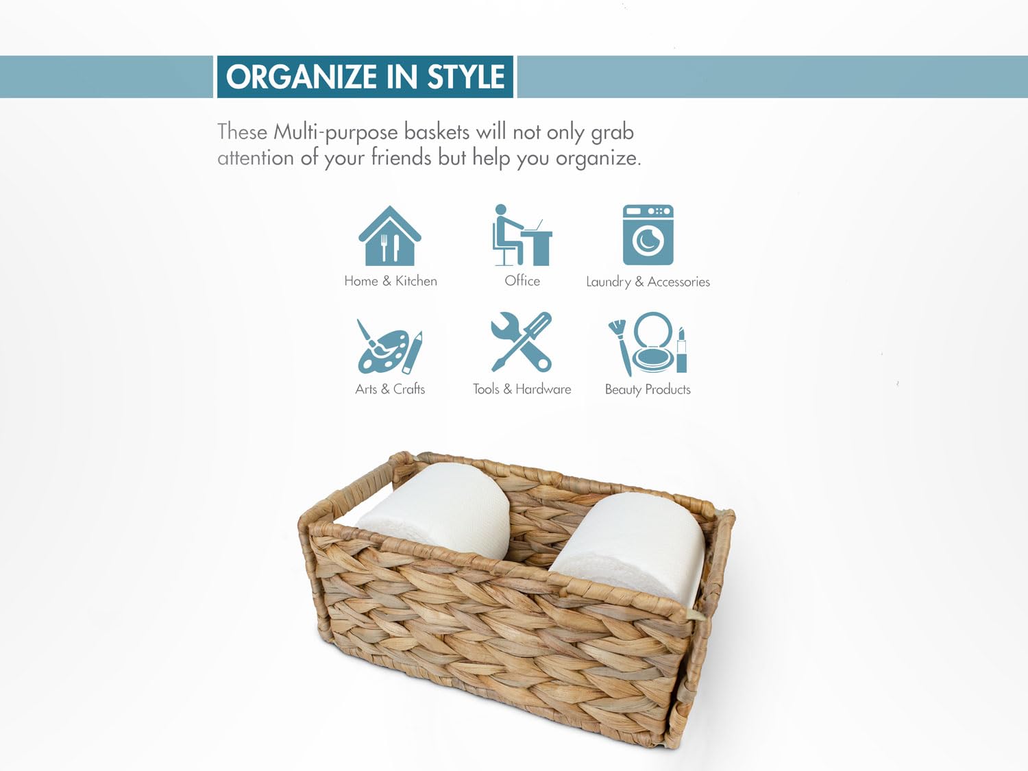 Hand Woven Water Hyacinth foldable Wicker Basket 11.3x6x5 inches