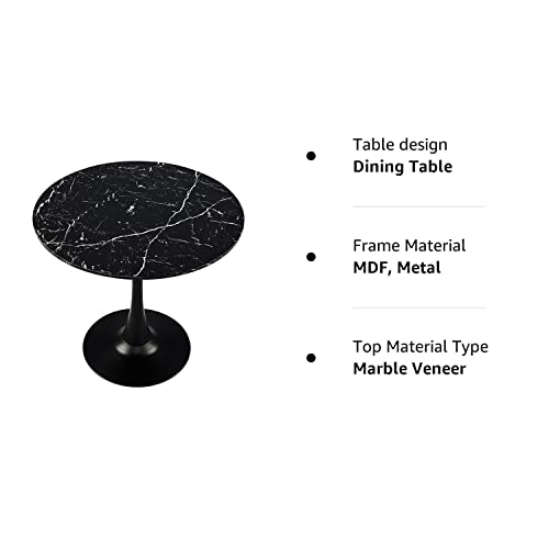 VONLUCE 32 Inch Round Dining Table with Faux Marble Top for Kitchen Bar Patio and More, Modern Small Coffee Table Living Room Accent Table with Tulip Style Metal Base and 165lb Capacity for 2-4, Black