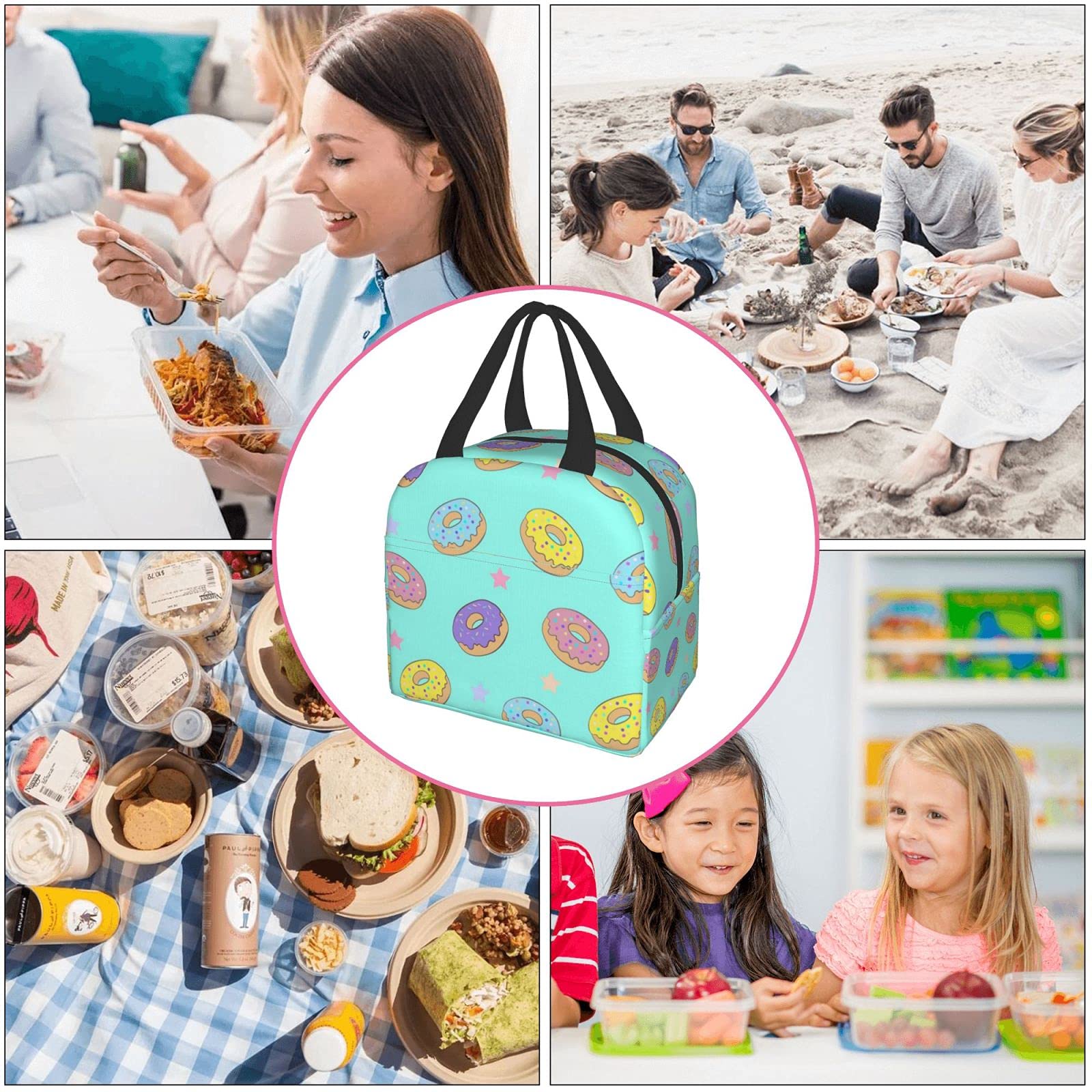 Donut Lunch Box Insulated Lunch Boxes Waterproof Lunch Bag Reusable Lunch Tote With Front Pocket For School Office Picnic