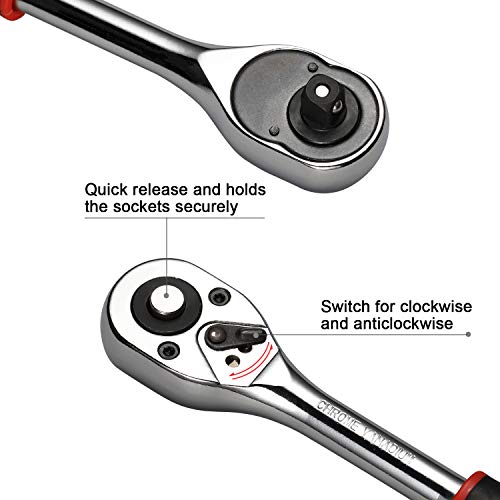 Egofine 12pcs 3/8 Inch Ratchet Socket Wrench Set, Drive Socket Set with 10 Sockets 8-14,17,19,21mm and 2 Way Quick Released Ratchet Handle and Extension Bar