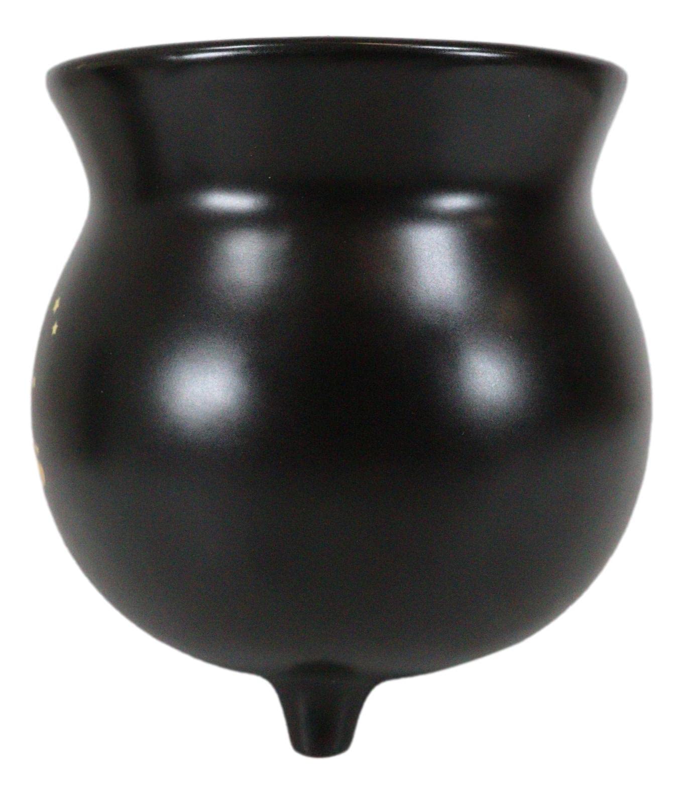 Ebros Wicca Sacred Witch's Potion Reduction Fired Porcelain Black Cauldron Shaped Bowl Or Large Mug 32oz With Handle Hot Cocoa Coffee Tea Cereal Soup Mugs Bowls Occult Witchcraft