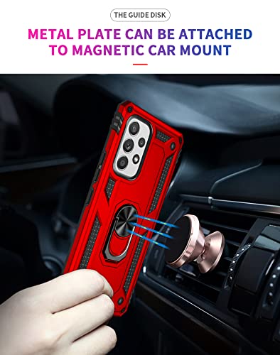 SunRemex Galaxy A53 5G Case [Military Grade] with Tempered Glass Protector & Kickstand - Red