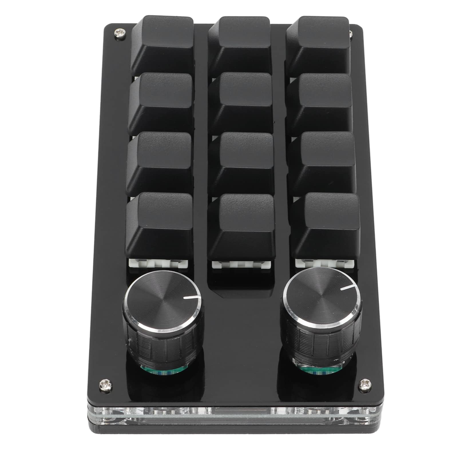 Dioche One Handed Macro Mechanical Keyboard Portable USB Mini 12 Key Multifunction DIY Programmable Keypad with Knob for Office Gaming Lab(Full Black)