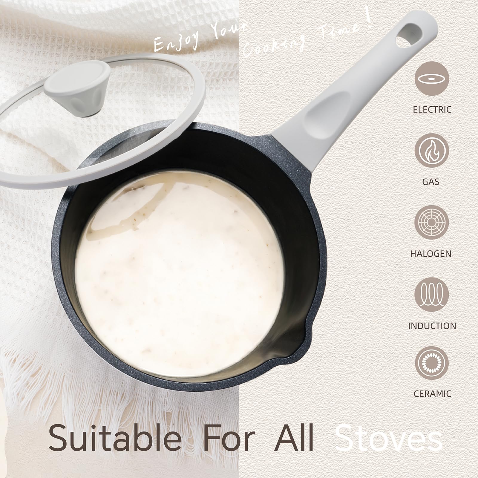 Procooking Sauce Pan with Lid, 2 QT Small Saucepan Milk Pot Nonstick, 2 Quart Soup Pot for Cook, Versatile for Induction and Gas Cooktops