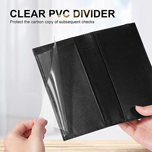 CASMONAL Checkbook Covers for Personal Checkbook Holder RFID Premium Leather Checkbook Cover for Duplicate Checks(Black)