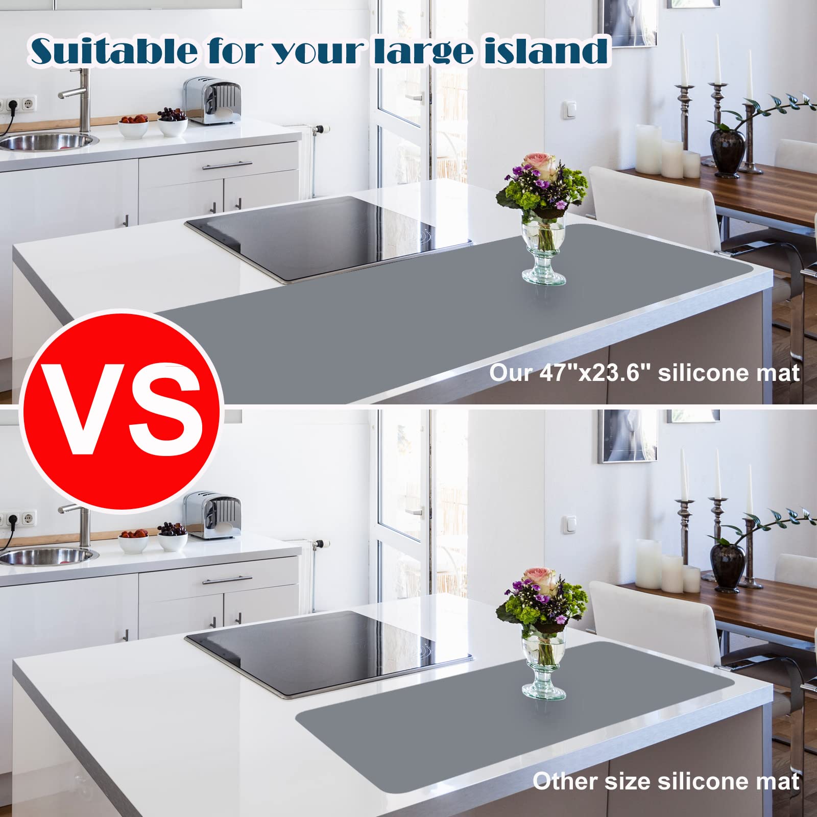 Extra Large Silicone Mats for Kitchen Counter 47"x23.6β, Largest Heat Resistant Mat, Nonslip Waterproof Silicone Mat, Multipurpose Countert Protector Mat, Baking Mats, Pastry Mat, Place Mats, Gray