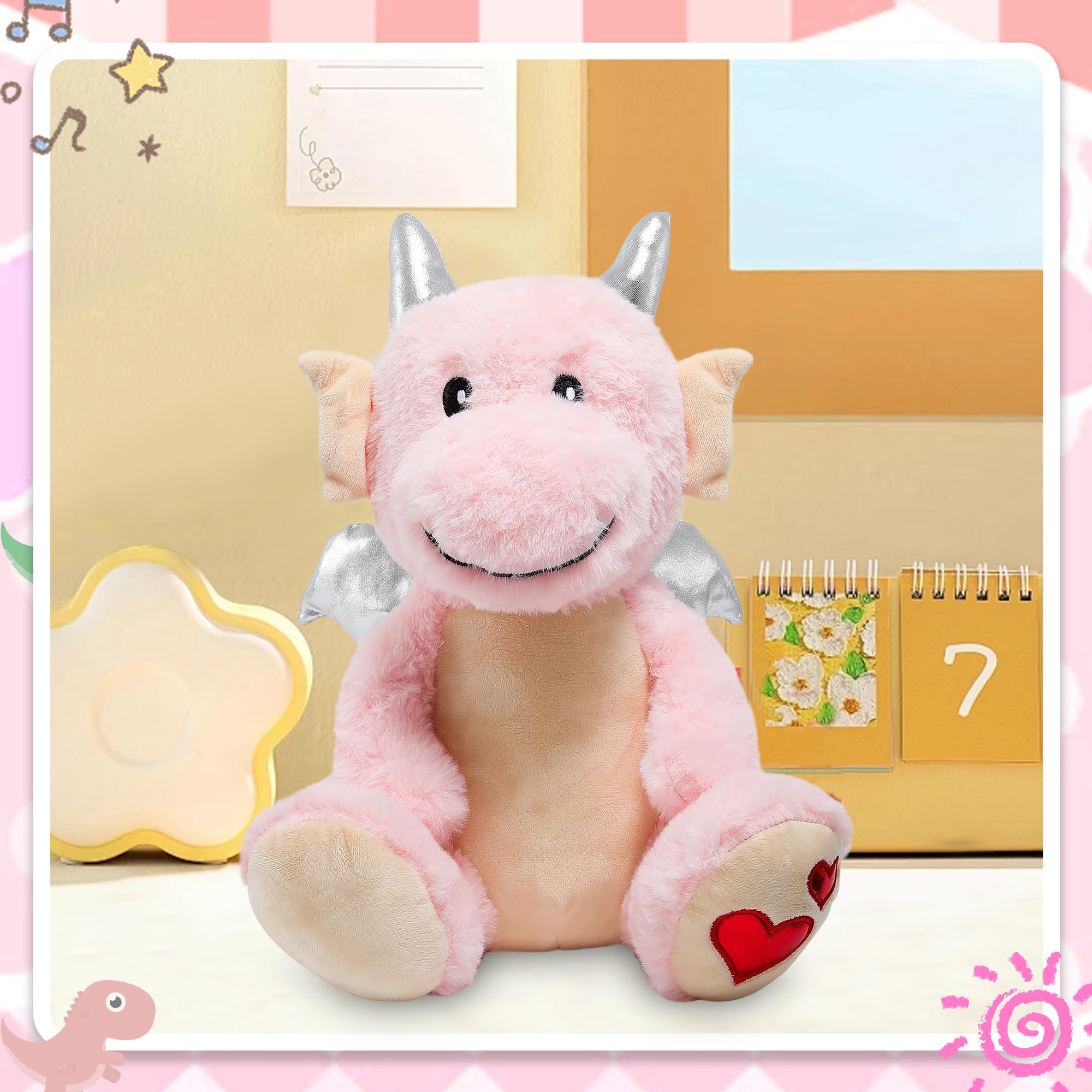 ISTATSO Dragon Plush Toys - Dragon Plushies Throw Pillow Dragon Stuffed Animal Dragon Hugging Dragon Soft Dragon Doll Gift for Kids(Pink)