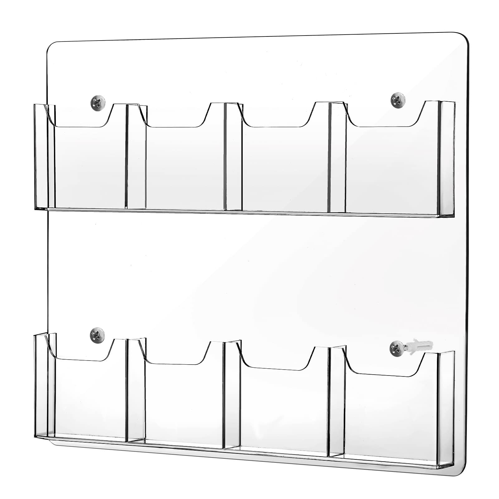 Eersida Acrylic Brochure Pamphlet Holder Brochure Display Stand Business Tri Fold Brochure Multi Slot Holder Rack Wall Mount Clear Pocket Space Saver for Flyer Literature Menu Advertise (8 Pockets)