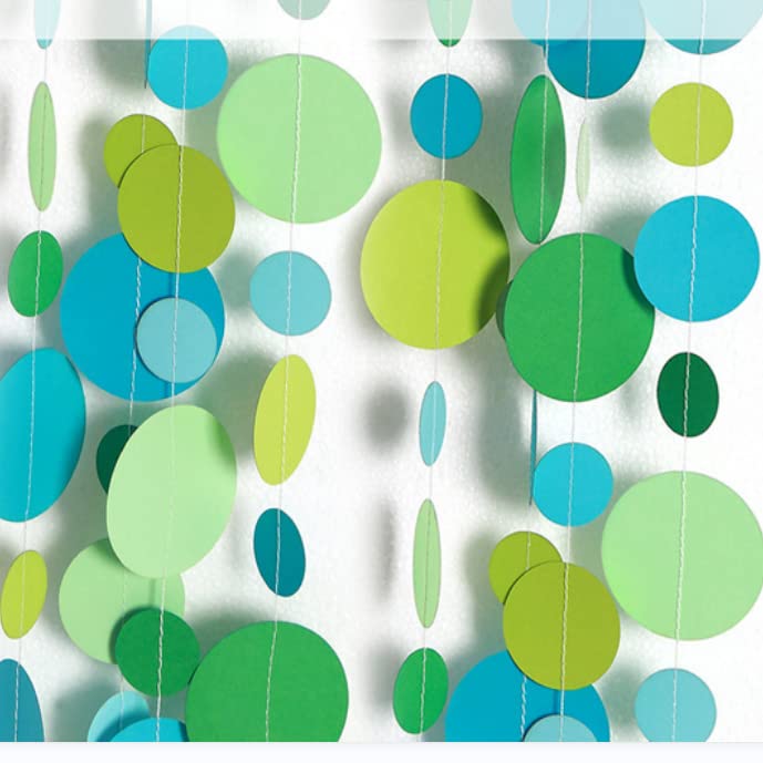 JEYE Blue and Green Circle Dots Party Garland Banner Decoration Polka Dots Paper Streamer Backdrop Hanging Decor for Baby Shower Birthday Wedding Christmas Graduation, Pack of 2, 26ft/8m in Total