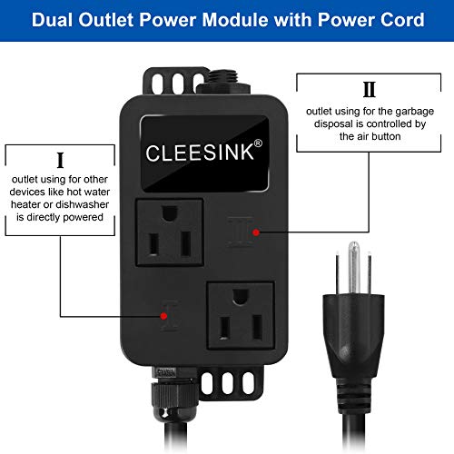 Garbage Disposal Air Switch Kit Dual Outlet Sink Top Waste Disposer On/Off Switches with ABS Power Module Long Stainless Steel Polished Button by CLEESINK