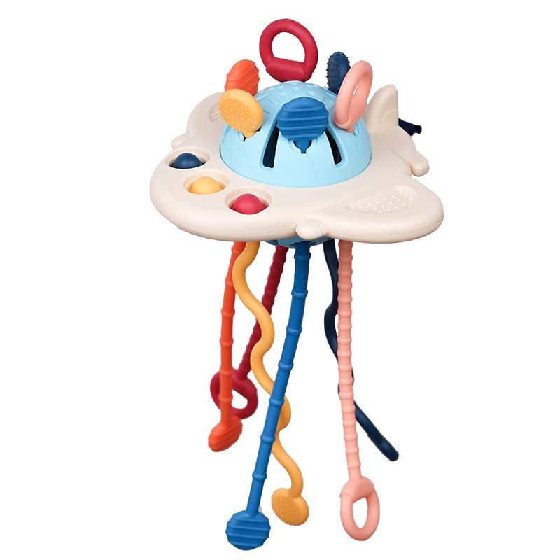 DDUBSUT Montessori Baby Toys 6 to 12 Months, UFO Silicone Pull String Interactive Toys, Travel Toys for Teething Toddlers, Exercise The Baby's Finger Fine Motor