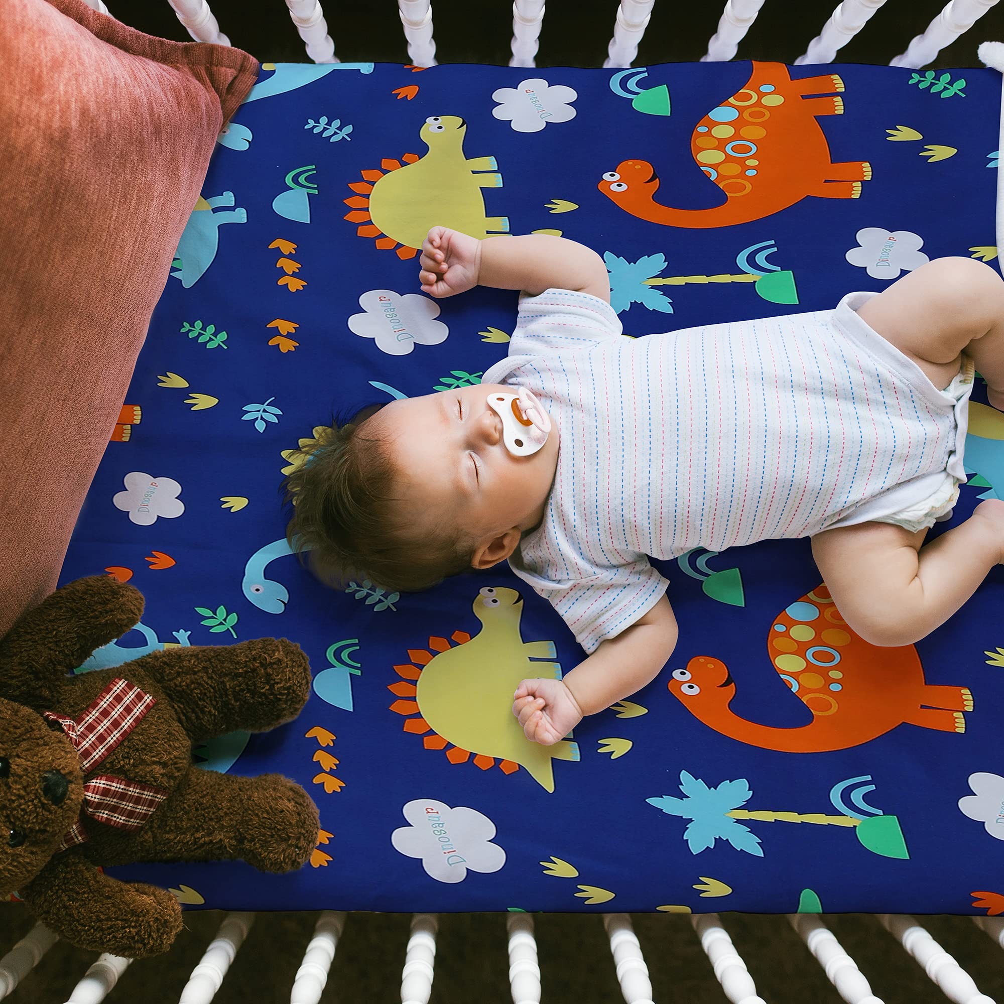 Changing Pad Cover - Soft Mini Crib Sheets for Boys and Girls 1 Pack 32×16 Inch Unisex Change Pad Sheets Dinosaur - by UOMNY