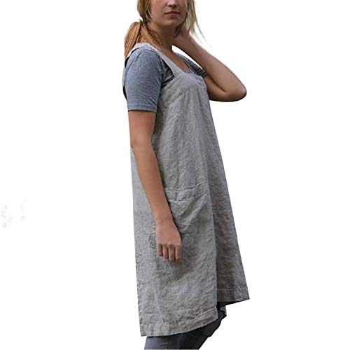 YESDOO Cotton Linen Apron Cross Back Apron for Women with Pockets Pinafore Dress for Baking Cooking,Blue,XX-Large