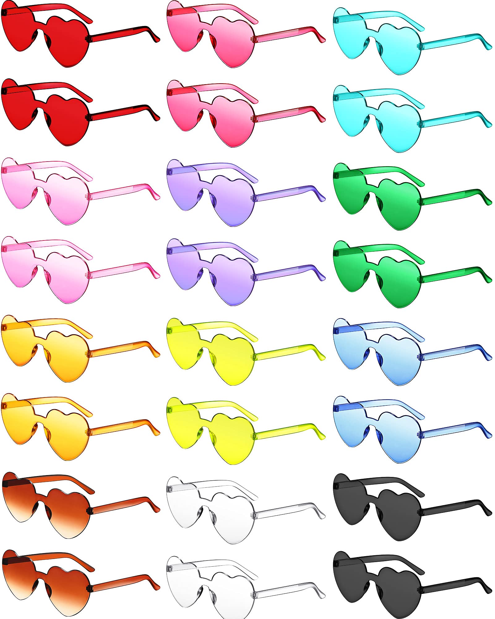 Colzzy 24 Pair Heart Shaped Rimless Sunglasses Transparent Candy Color Frameless Glasses Tinted Eyewear(Retro Colors)