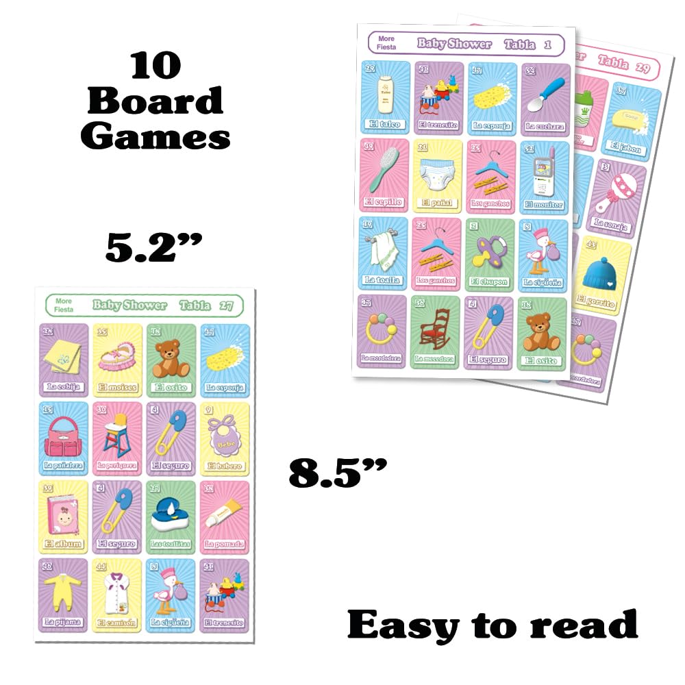 More Fiesta Baby Shower Bingo Game in Spanish, for 10 Players