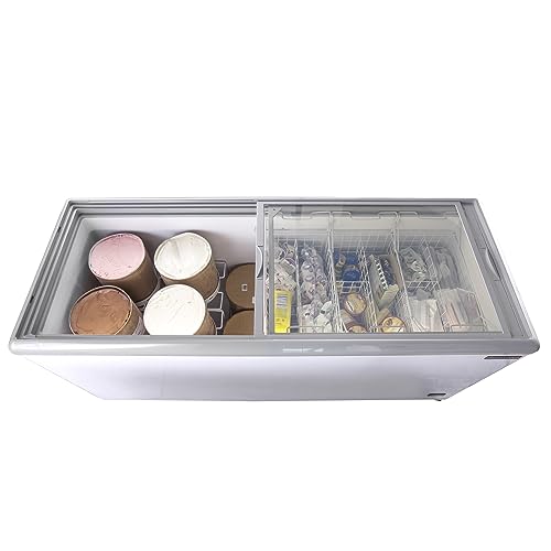 Maxx Cold MXDC-12 Commercial Ice Cream Dipping Cabinet Freezer with Curved Glass, Holds up to Twenty Two (22) Flavor Tubs, 70-Inch, White
