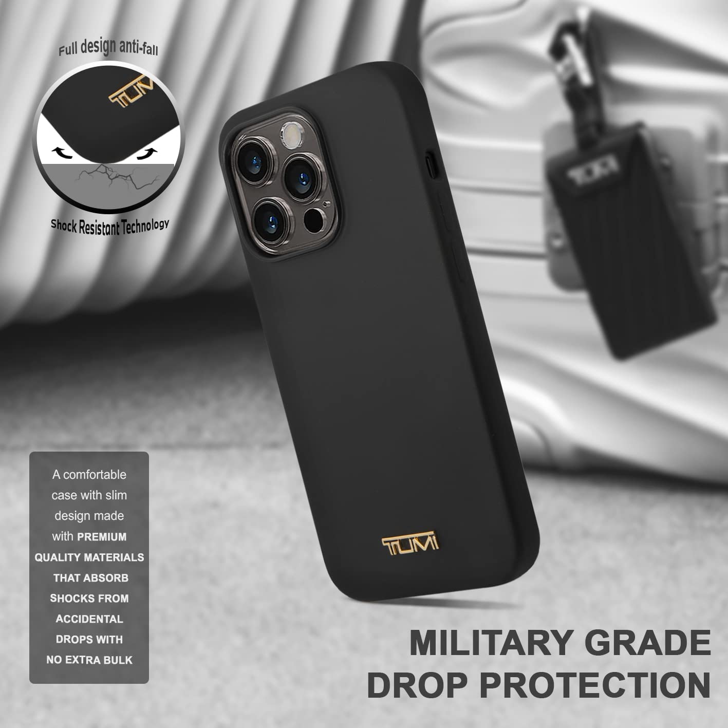CG MOBILE TUMI Phone Case for iPhone 14 Pro Max in Black & Gold MagSafe Compatible Case, Real Protective & Transparent Anti-Scratch Cover with Easy Snap-on, Shock Absorption & Signature Logo