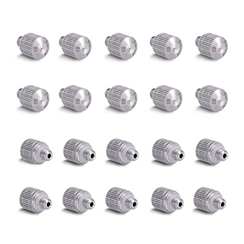 Fogland Misting Nozzles for Cooling System:20pcs Clogging-Prevent Cleanable Stainless Steel Mist Nozzles 0.012" Orifice 10/24 UNC for Patio Garden Trampoline