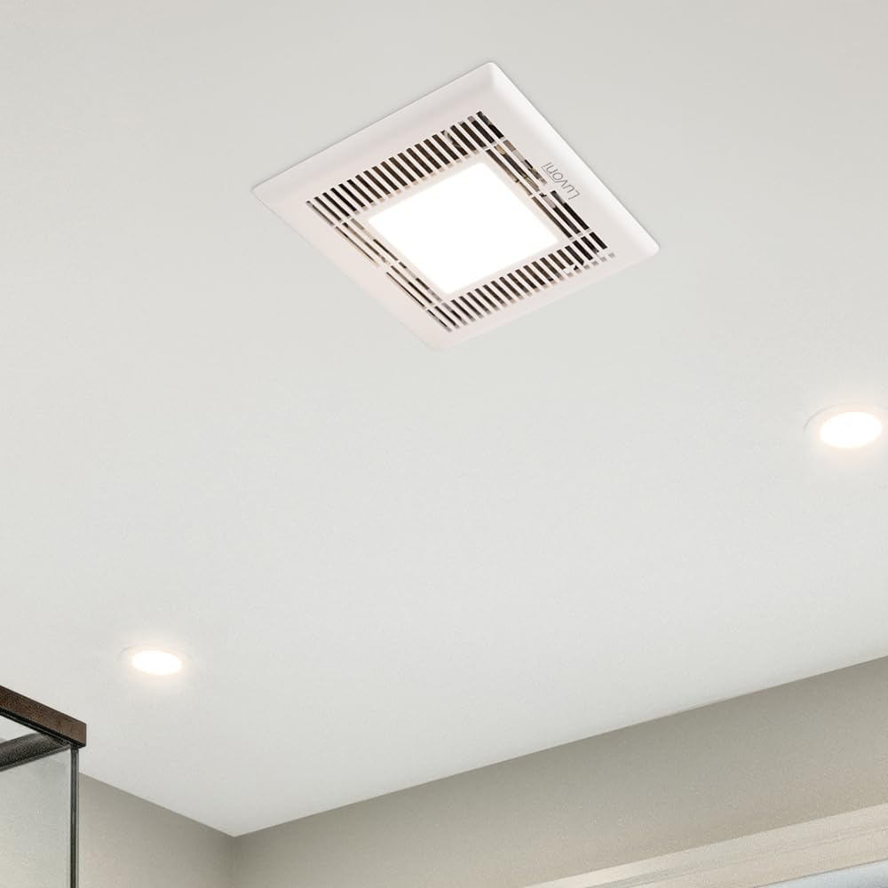 Maxxima Luvoni 70 CFM Bathroom Exhaust and Ventilation Fan - 3000K Warm White 600 Lumen LED Light, Quiet 2 Sones Operation, White Grill Ceiling Fan