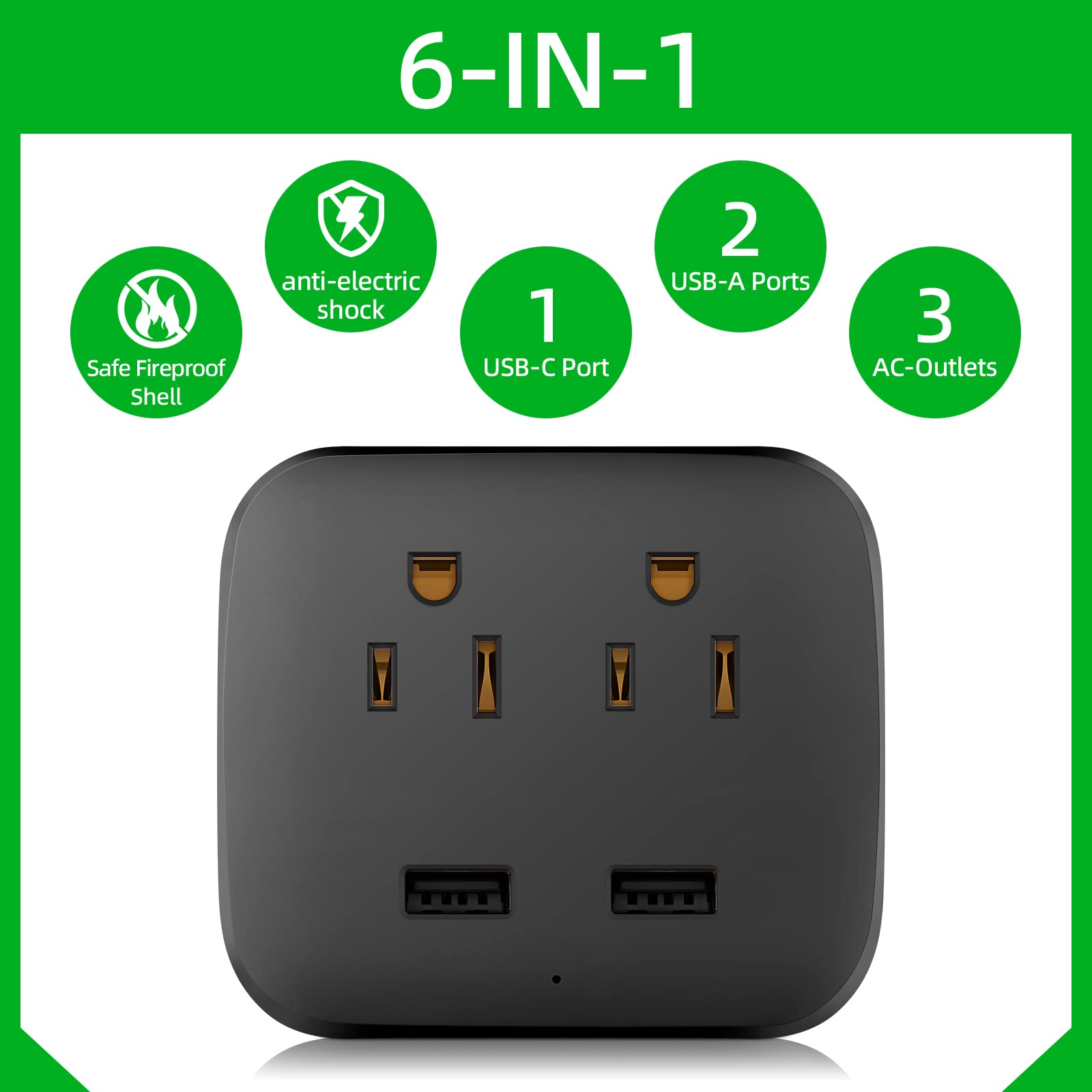Extender with USB,Multi Plug Outlet Extender with 2 USB Wall Charger,Mini Multiple Power Expander for Dorm Essentials, Home, Office