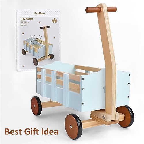 PairPear Wooden Push Wagon Toy,Kids Cargo Walker Cart Wagon Baby Walker for Toddlers,Push and Pull Toys Gift for Babies Boys and Girls.