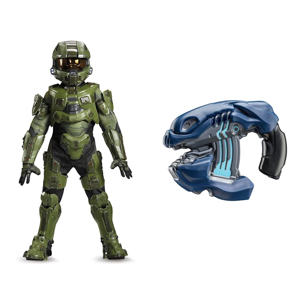 Disguise Child Master Chief Ultra Prestige Costume Medium, Army Green & Halo Plasma Blaster Costume Accessory