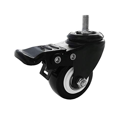 VWINDESK 2 inch M8(0.315'' ÎŚ) 15mm Threaded Locking Caster Wheels, Set of 4, Swivel, Polyurethane PU Swivel Ball Casters with 360 Degree Top Plate 220lb Total Capacity, Brake, Used for Standing Desk