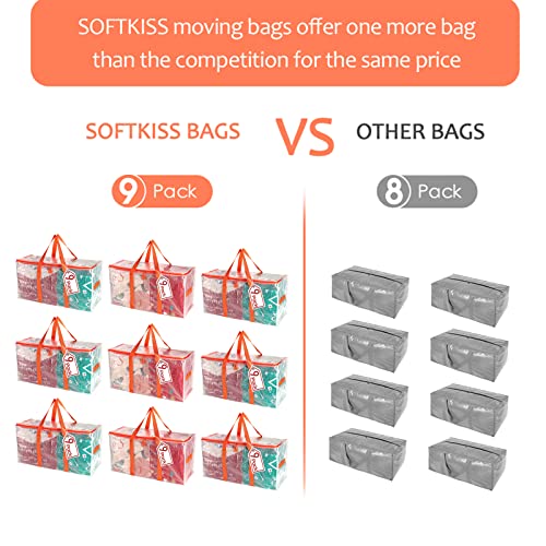 Clear Moving Bags - 9 pack Extra Large Heavy Duty Waterproof Clear Storage Bags,Backpack Straps for Packing or Travel,Oversized Foldable Moving Totes for Clothes,Alternative To Moving Box