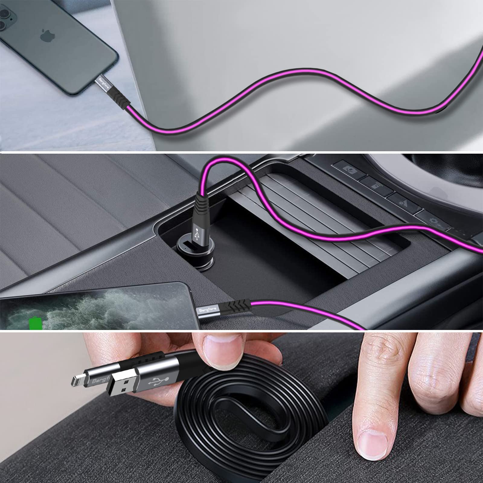 for iPhone Charger, 6FT Flat LED Lightning Cable [Apple MFi Certified ] USB Charging/Sync Lightning Cord Compatible with iPhone 14 13 12 11 Pro Pro Max Xs MAX XR X 8 7 6S, iPad and More (Purple)