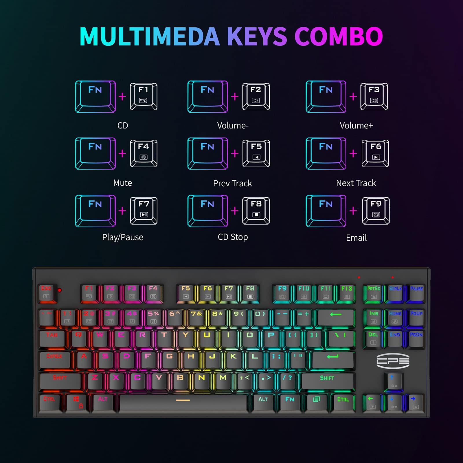 CP3 TKL Mechanical Gaming Keyboard RGB Backlit Wired Keyboard Anti-ghosting 87 Keys Quiet Mechanical Keyboard with Hot Swappable Blue Switches for Laptop, Windows, PC Games and Work